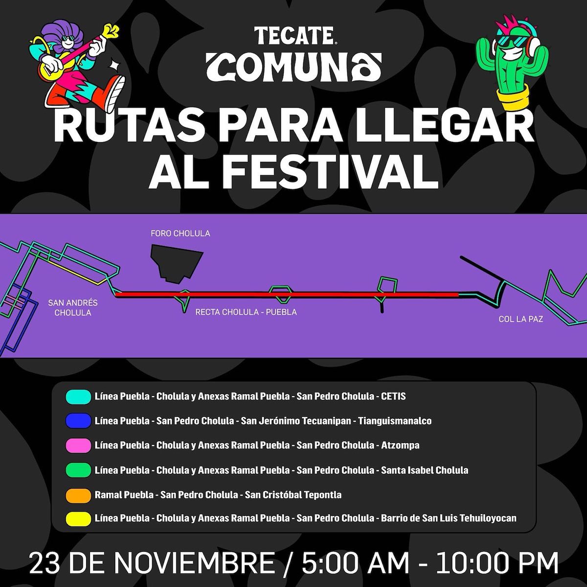 Tecate Comuna 2024: horarios oficiales y mapa del Foro Cholula - ConciertosMX