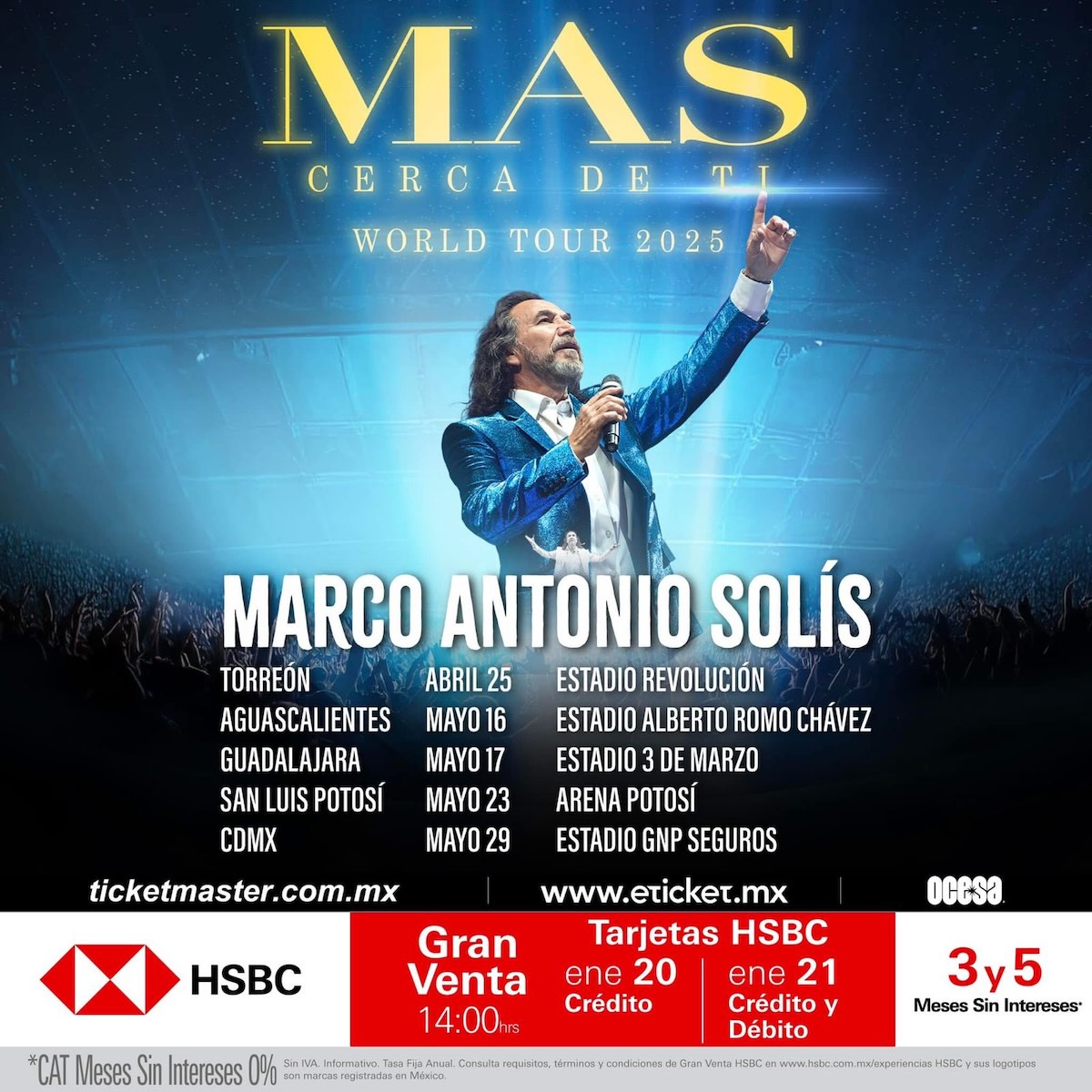 Boletos para Marco Antonio Solís en el Estadio GNP CDMX 2025: venta Ticketmaster - ConciertosMX